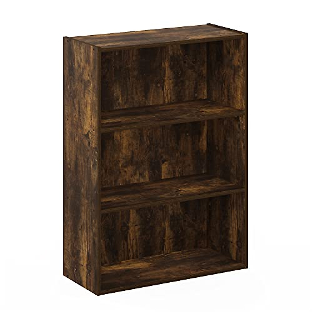 Furinno Pasir 3-Tier Open Shelf Bookcase, Amber Pine & Simplistic Set of 2 End Table, 2-Pack, Amber Pine/Black