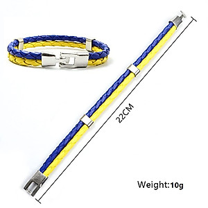 Aspcsmomt Ukraine Flag Coloring Woven Leather Bracelet,PU Wrap Bangle with Alloy Clasp,National Cuff Rope Wristband Jewelry for Mens Women Adults (Ukraine B)
