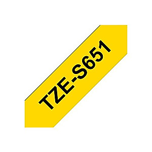 Brother Tzes651 Tze Extra-Strength Adhesive Laminated Labeling Tape, 1-Inch W, Black On Yellow