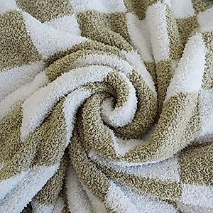 Checkered Throw Blanket Soft Fuzzy Lightweight Warm Preppy Aesthetic Decor for Couch,Chair,Sofa,Bed(Sage Green,51"x63")