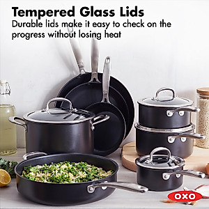 OXO Softworks 13 Piece Cookware Pots and Pans Set, 3-Layered German Engineered Nonstick Coating, Good Grips, Durable Scratch Resistant Fry Pans, Saucepans, Stockpot, Dishwasher & Oven Safe, Gray