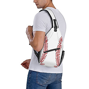 SURERUIM Baseball Sling Bag for Women Men Crossbody Shoulder Backpack Baseball Red Stitches on a White Background Chest Bags Cute Sports Ball Print Gym Bag Casual Travel Hiking Daypack