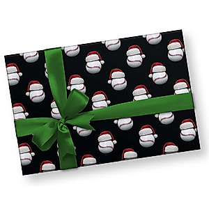 Cute Santa Hat Baseball Gift Wrap Thick Wrapping Paper Bball Themed Christmas Holiday Party Decoration (One 20 inch x 30 inch sheet)