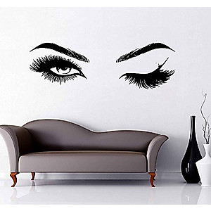 DXLING 49.2inch Large Beauty Salon Eyelash Wall Decor Stickers Make Up Store Home Decoration Murals (LC560 Black）