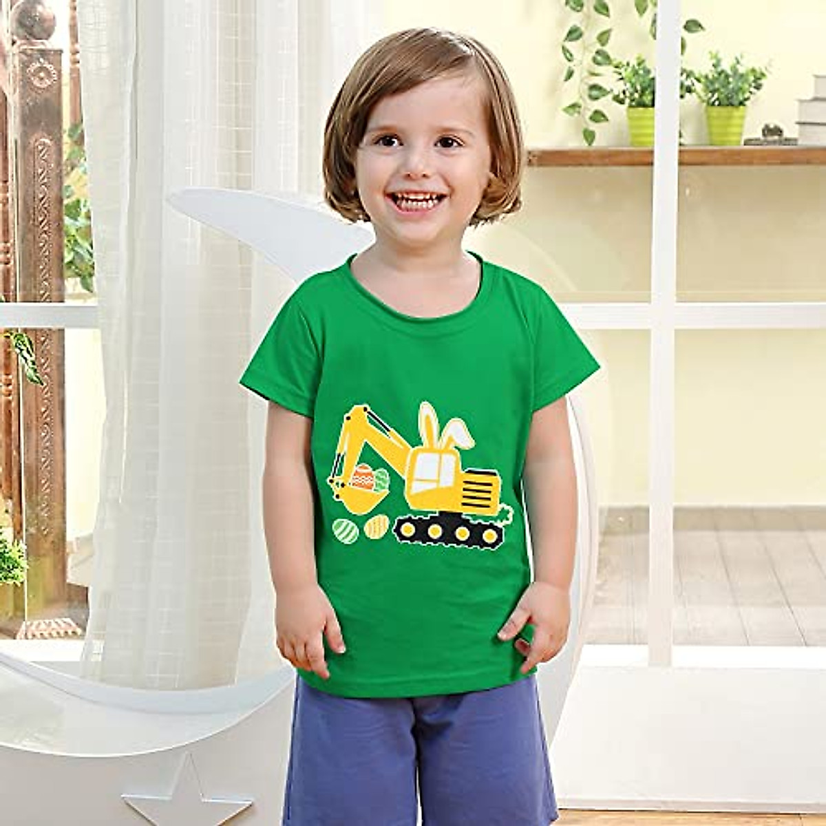 Little Hand Easter T-Shirt Short Sleeve Excavator Jersey Boys Shirt Clothes 3-4 Years