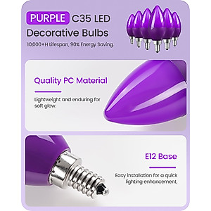 GOEBLESON Purple E12 LED Light Bulbs, C35 Dimmable Candelabra Bulbs, 5W (60W Equivalent) Chandelier Bulb, Candle Light Bulb for Halloween, Christmas, Party Decoration, Holiday, 6 Pack Z1C3P605