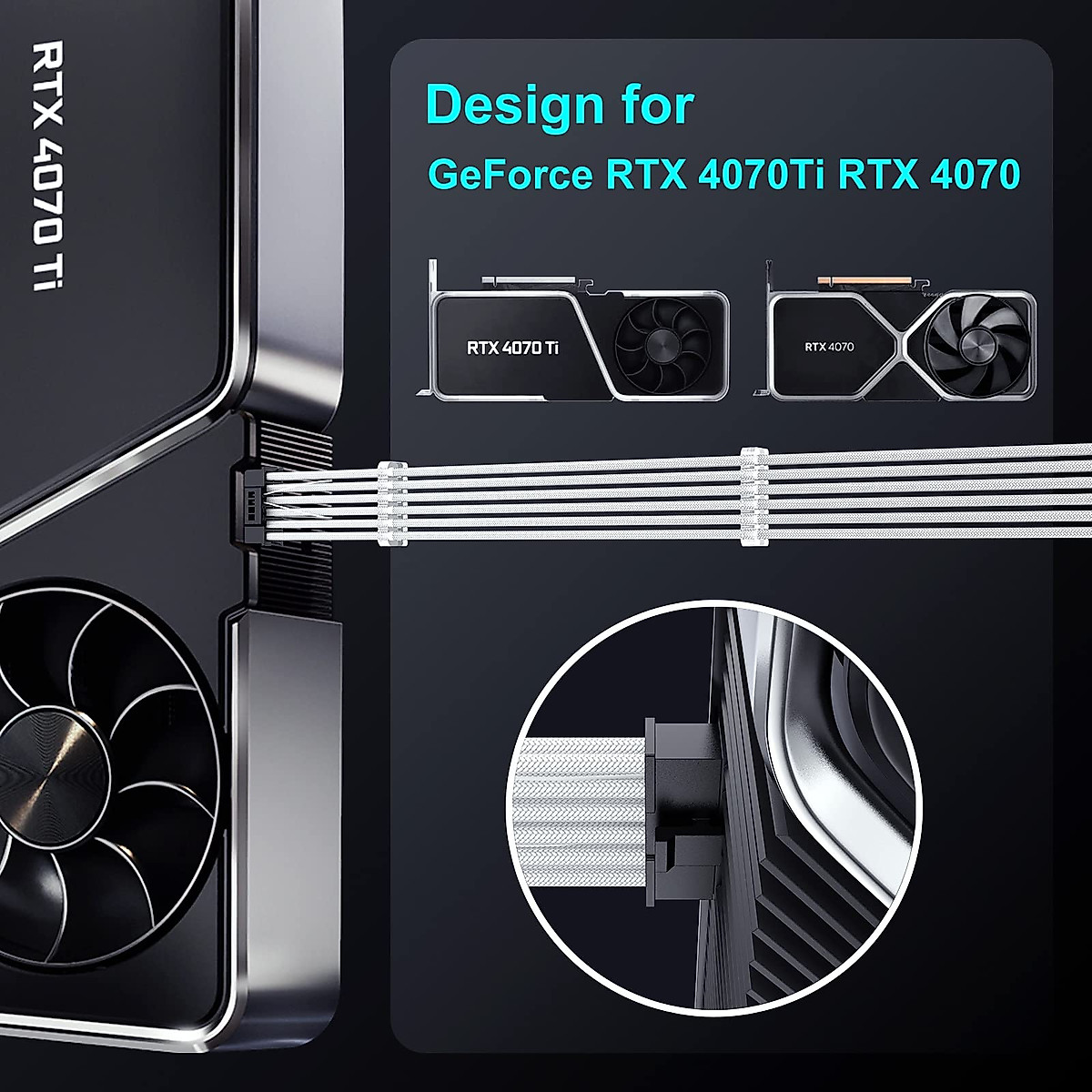 Bangfun 16Pin RTX 4070Ti GPU Power Adapter Cable, PCI-e 5.0 16Pin(12+4) to 2x8Pin Male to Female 12VHPWR Extension Cable Design for Geforce RTX 4070 Super 4070Ti 5070 5080-13 Inch White