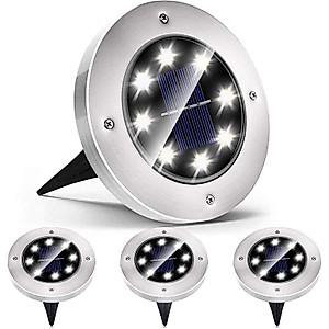 Biling Solar Lights Outdoor, Solar Disk Lights (8 LEDs /4 Pack) Waterproof Solar Garden Lights Outdoor for Patio Pathway Ground Lawn Yard Driveway Walkway - White