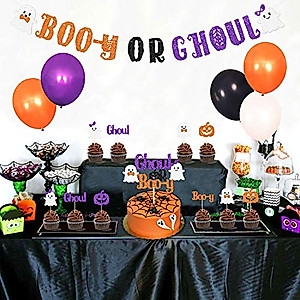 Halloween Gender Reveal Decorations Kit Boo-y or Ghoul Baby Shower Party Banner Cake Cupcake Topper Purple Orange Balloons Fall Boy Or Girl October Sex Announcement Ideas Favor Supplies