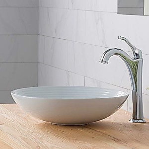 KRAUS Viva™ Round White Porcelain Ceramic Vessel Bathroom Sink with Pop-Up Drain, 16 1/2 in. D x 4 3/8 in. H, KCV-203GWH