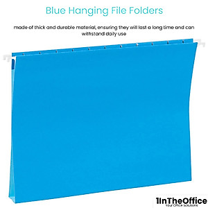 1InTheOffice Blue Letter Size Hanging File Folders with Tabs, 1/5 Cut, 11 pt, 50 Pack