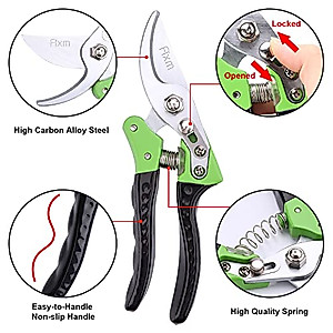 Fixm Pruning Shears for Gardening, Heavy Duty Garden Pruner for Plant, Shrubs, Bonsai Tree. Gardening Hand Scissors Set for Plant Fruit Trimming with Garden Gloves, Grafting Tape, Replacement Spring