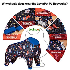 LovinPet Large Big Dog Pajamas - Anxiety Calming Dog Onesie, Undershirt for Dog Coats, Lightweight Stretchy 4 Legged Style Large Dog Jammies, Space Animals Black Print Pet Pjs,Black Large