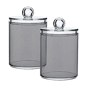 WELLDAY Apothecary Jars Bathroom Storage Organizer with Lid - 14 oz Qtip Holder Storage Canister, Gray Ashen Color Clear Plastic Jar for Cotton Swab, Cotton Ball, Floss Picks, Makeup Sponges,Hair Clip