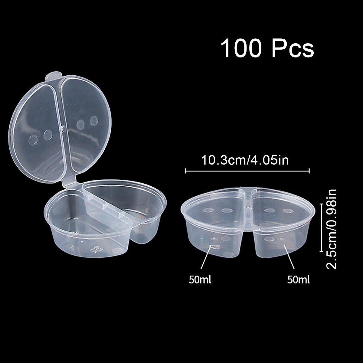 YTGOCN 100 Transparent Condiment Containers Double Condiment Containers With Hinged Lids, Small Snack Containers For Dips, Portable Seasoning Containers