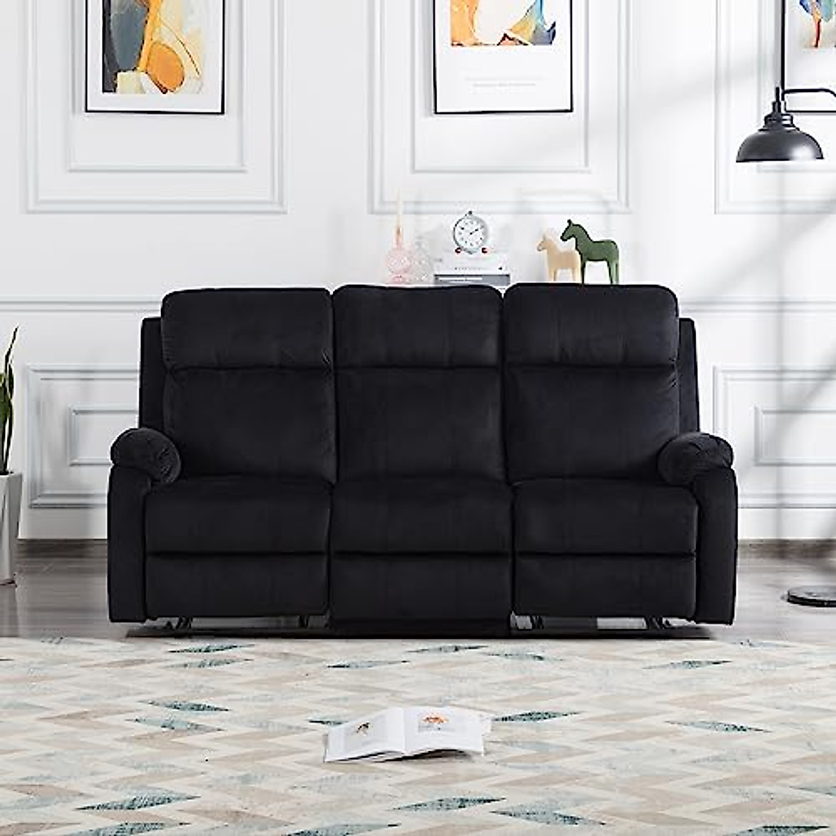 YUNLife&Home 3-Seat Velvet Upholstered Manual Wall Hugger Chair RV Sofa,Double Recliner Sectional Lounge Couch with Soft Padded Headrest&Pillow Top Armrest for Living Room/Apartment/Office/Theater