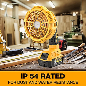Hipoke Portable Fan for Dewalt 20V Lithium-ion Battery, High-Velocity Industrial, Drum, Floor, Barn, Warehouse Fan with 9W LED Light, USB Port, Battery Operated Handheld Fan for Camping, Traveling