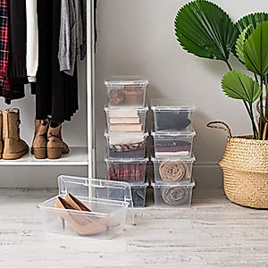 IRIS USA 6.7 Qt. Plastic Storage Container Bin with Latching Lid, Stackable Nestable Shoe Box Tote Shoebox Closet Organization School Art Supplies - Clear, 18 Pack