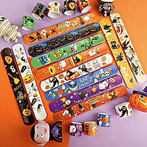 JDSTY 48 PCS Halloween Slap Bracelets Halloween Toys for Kids Girls Boys Halloween Party Favors Halloween Treat Bags Gifts…