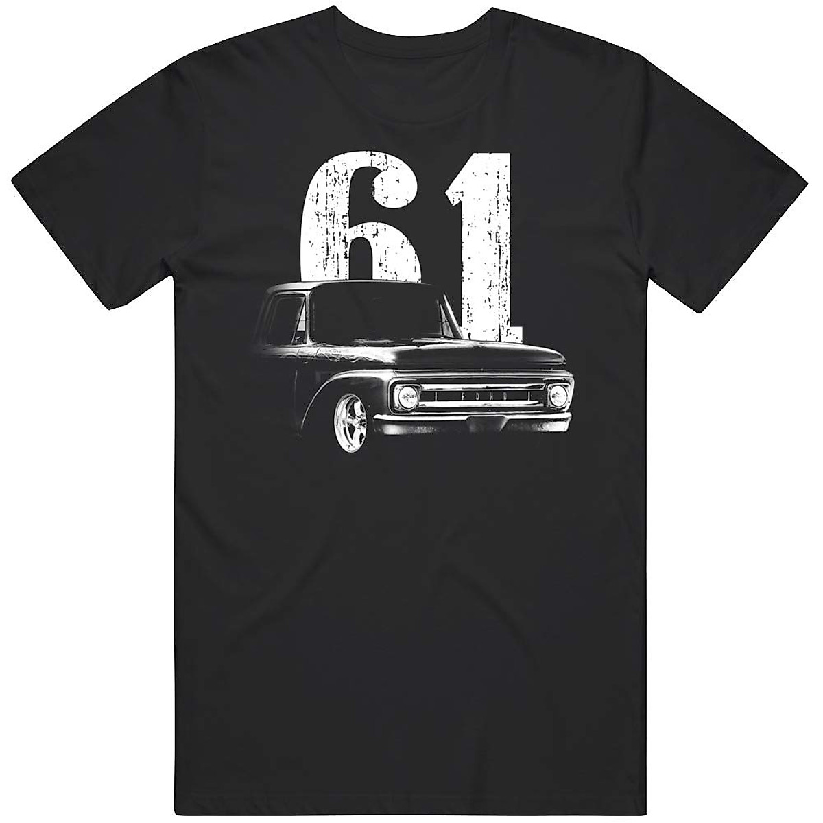 PurpleMonkeyTees 1961 F100 Pickup Truck Front Side View with Year T Shirt XL Black