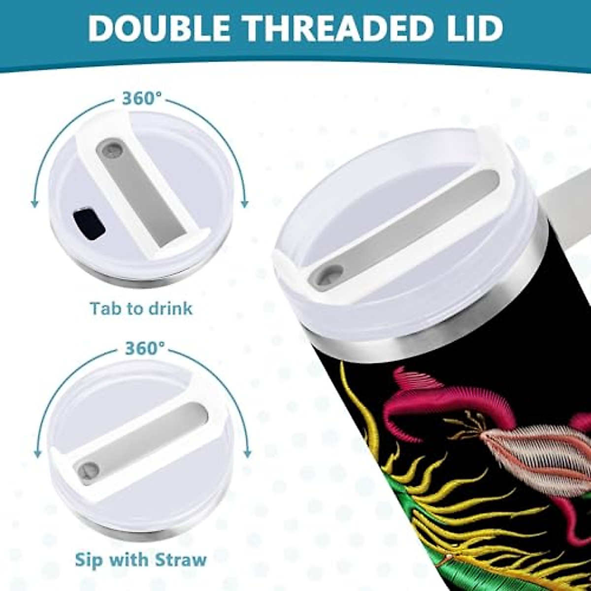 RPLIFE Cool Green Dragon Black 40oz Tumbler with Handle, Stainless Water Bottle, Insulated Tumblers with Handles