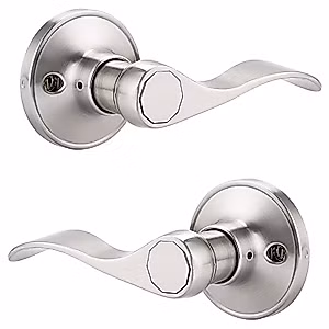 Probrico Pack of Two Dummy Door Lever for Left Hand and Right Hand Brushed Nickel Interior Door Handle Wave Style Non-Turning Door Knob Stainless Steel