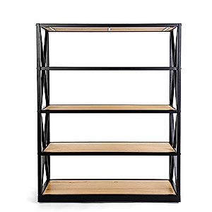 Displays2go 5-Tier Steel Frame Shelving, Solid Wood, Open Back - Natural (XSHF5NAT)