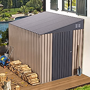 AECOJOY Lean to Storage Shed, 6' x 8' Metal Side Door Sheds & Outdoor Storage, Wall Outdoor Storage Cabinet for Garden