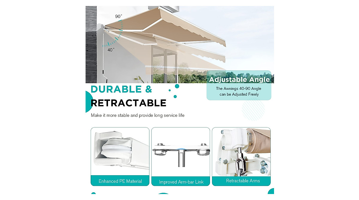 AECOJOY 13'×8' Manual Retractable Awning Sun Shade Patio Awning Cover Outdoor Patio Canopy ...