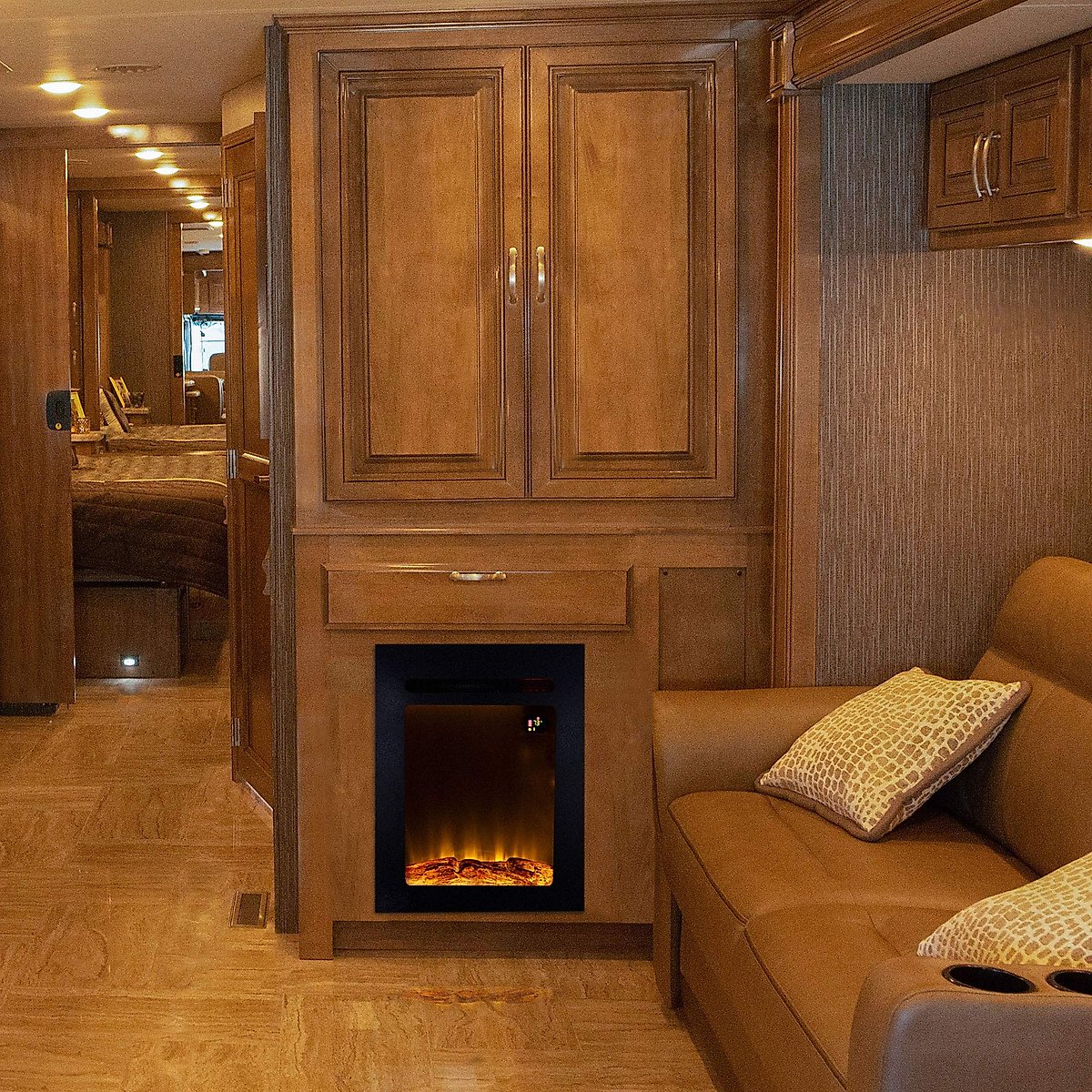 RecPro RV Fireplace 18" | Recessed Electric Fireplace | Glass with Log View | Includes Remote | Three Different Flame Color Options