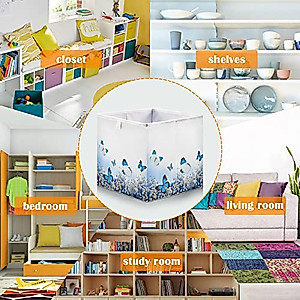 Kigai Blue Hydrangea and Butterfliesblue Hydrangea and Butterflies Cube Storage Bin 11x11x11 In, Large Organizer Collapsible Storage Basket for Shelves, Closet, Storage Room