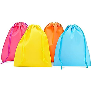 Drawstring Gift Bags for Party Favors, Blue, Yellow, Orange, Pink (8 x 10 in, 24 Pieces)