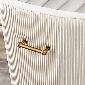 KINWELL Upholstered Dining Chairs, Modern Accent Side Chair with Pleated Back and Pull Handle, Velvet Armchair Desk Chair with Gold Metal Legs for Living Room, Home Office,Vanity(Beige)