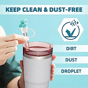 Straw Cover Cap Compatible with Stanley 40/30 oz The Quencher H2.0 Flowstate Tumbler with Handle Straw Topper for Stanley Cup Accessories (Straw Cover Cap - 10mm - 2 Packs - Green Cactus)
