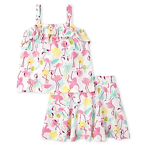 The Children's Place baby girls The Children's Place and Toddler Sleeveless Ruffle Tank Top Skort Set Shirt, Flamingo, 5T US
