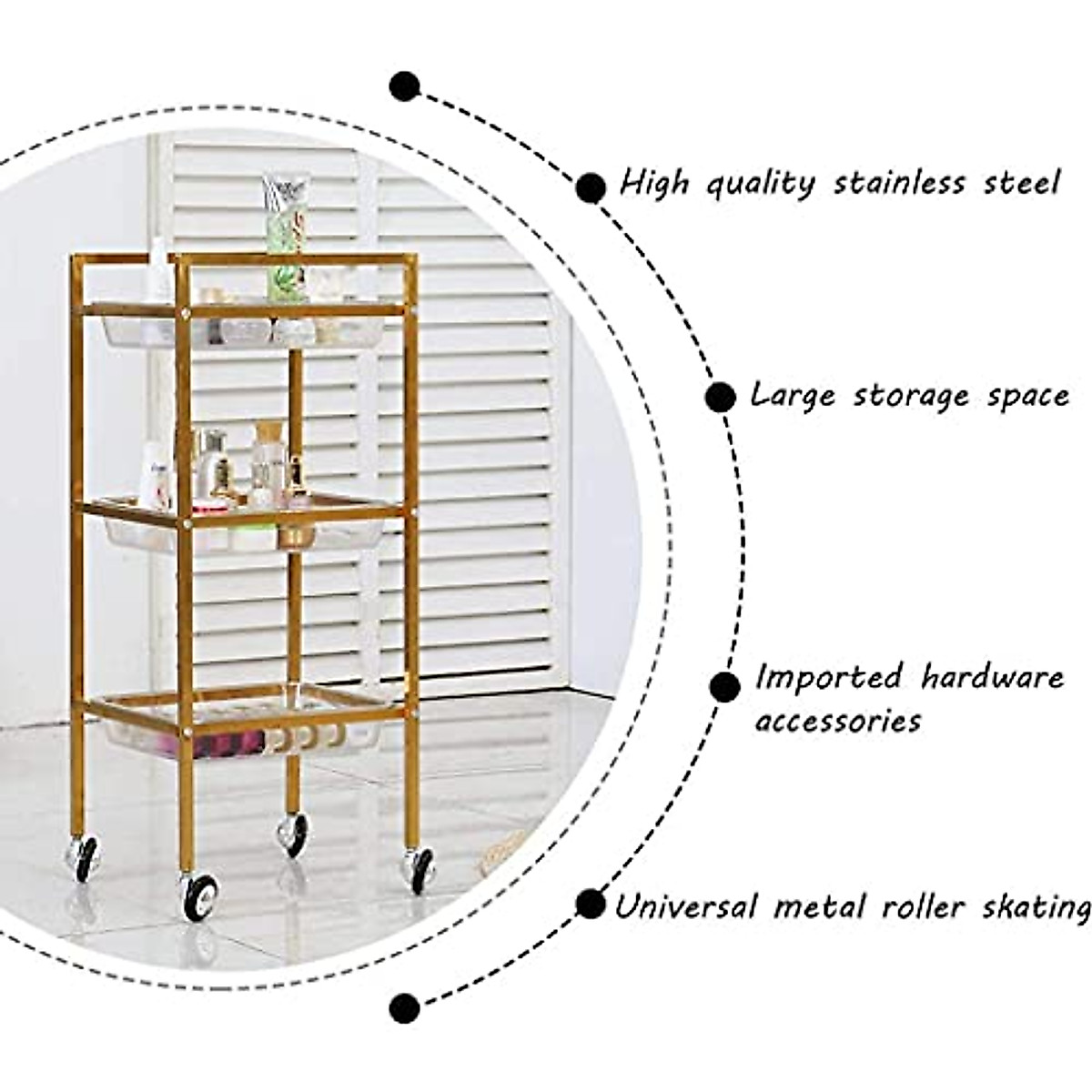 Utility Cart Lab Serving Cart, Medical Cart 3 Shelf Large Beauty Salon Trolley Cart Spa Storage Tray Therapy Dentist Hairdresser Treatments, Stainless Steel Tray Trolley,Care Dressing Medical Cart (C