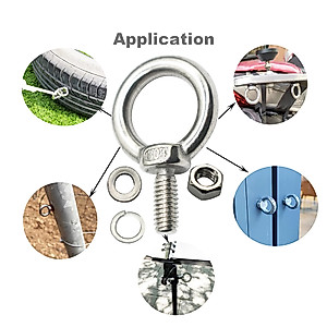 Floyutin Stainless M6 Eyebolt 0.55"(14mm) Long Male Ring Threaded Screw Lifting Shoulder Eye Bolts with Nuts Washers,10 PCS