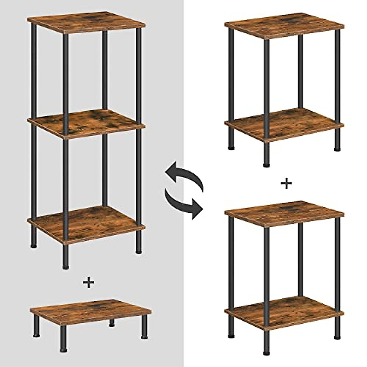 HOOBRO End Tables Set of 2, Nightstand with 2-Layer Storage Shelves, Side Table for Small Spaces, Living Room, Entryway, Industrial Style, Stable Frame, Easy Assembly, Rustic Brown BF09BZP201