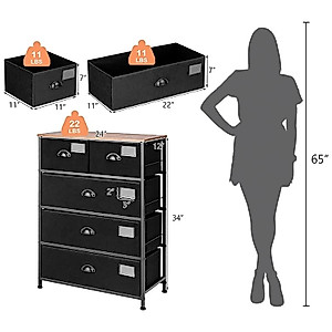 n/a 5-Drawer Storage Dresser Stable Heavy Duty Steel Frame Breathable Removable Fabric Bins Concise Living Room Storage Cabinets