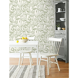 Vinjiasin Peel and Stick Wallpaper Green Floral Wallpaper Removable Wallpaper Self Adhesive Flower Leaf Contact Paper Lotus Wall Paper for Bedroom Bathroom Wallpaper Wall Covering 17.32"x 78.7"