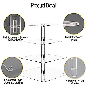 4 Tier Acrylic Cupcake Stand for 50 Cupcakes Dessert Tower with LED String - Square