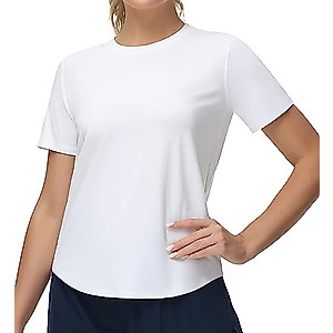 THE GYM PEOPLE Women's Workout Short Sleeve Breathable T-Shirts Athletic Yoga Tee Tops White