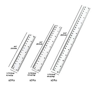 6 Pcs Clear Ruler 6 Inch - 8 Inch - 12 Inch Small Ruler with Centimeters and Inches Straight Edge Rulers for Kids School Office Supplies