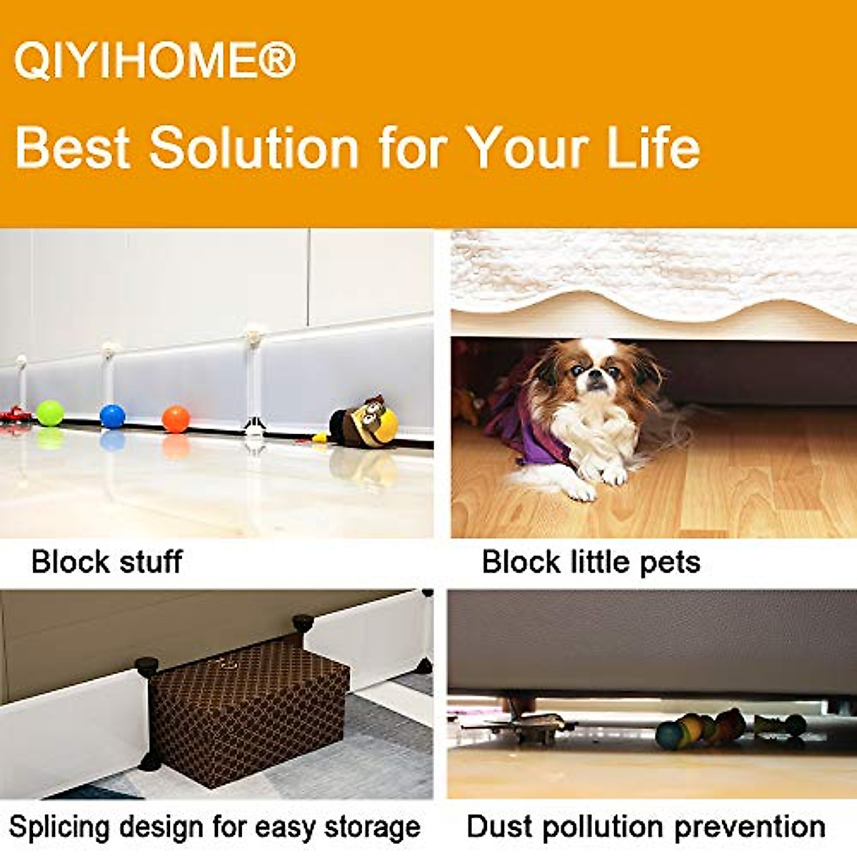 QIYIHOME Toy Blocker, Extra Tall Size Gap Bumper for Under Bed, Stop Pets Toys Going Under Bed or Sofa Couch, Easy to Install, 11.8" Height 83" Length