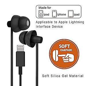 MAXROCK Lighting Headphones, Sleep Earbuds with Lightning Connector Sleep Headphone Earphones for iPhone X/XS/XS Max/XR iPhone 8 iPhone 7/7 Plus Apple iOS with Microphone and Volume Remote (Black)