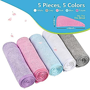 AIDEA Microfiber Hair Towel Wrap, 5 Pack Hair Turbans, Super Absorbent Quick Dry Hair Towel Wrap for All Hair Types Anti Frizz, 26"×10"