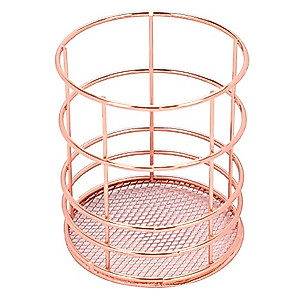Rose Gold Pencil Holder Wire Metal Desktop Pen Cup Pot Decorative Round Marker Pens Container Basket Multi-Functional Desk Stationery Storage Box Home Office School Supplies