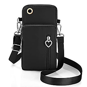 Crossbody Wallet Phone Bag for Women Nylon Small Crossbody Shoulder /Arm Bag Cell Phone Purse with Headphone Port (Black)