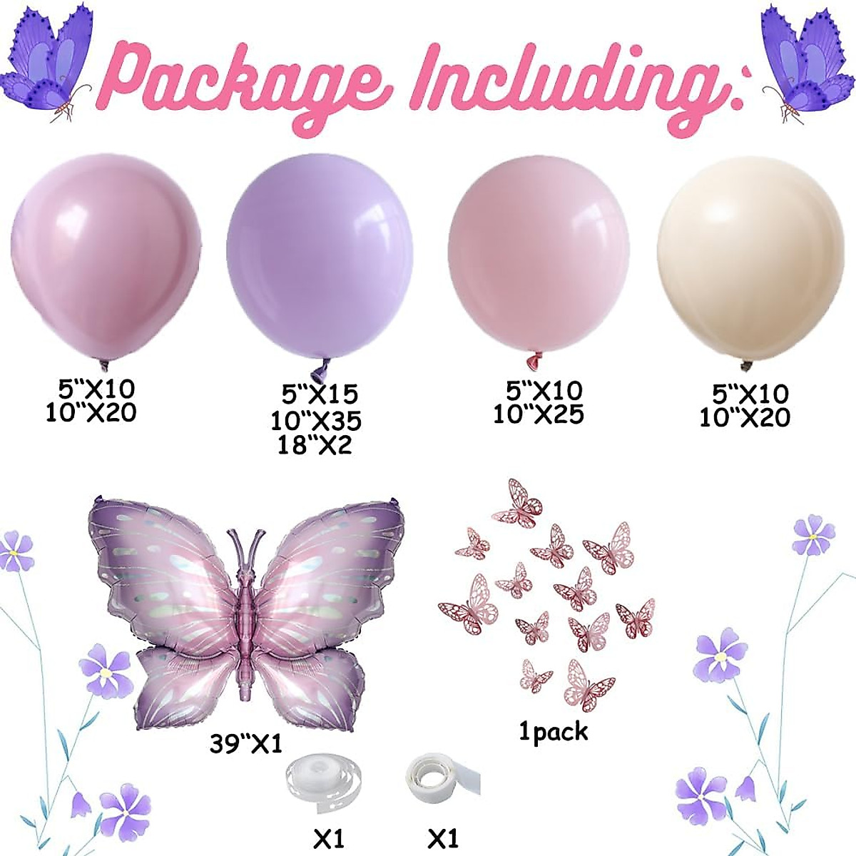 Purple Butterfly Balloon Arch Garland Kit 150 pcs White Sand Boho Pastel Balloon with Purple Large Butterfly Foil Balloon Butterfly Theme Birthday Baby Shower Fiesta Party Decorations for Girls