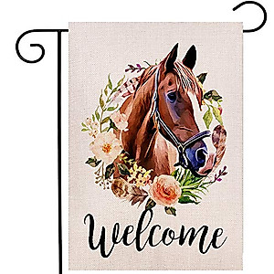 Welcome Horse Garden Flag 12.5x18 Inches Vertical Double Sided Farmhouse Burlap Yard Outdoor Décor